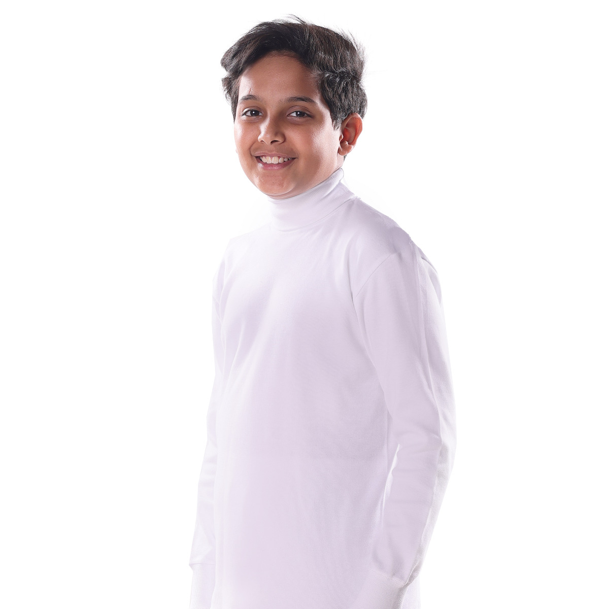 YOUTH'S Boy's T-shirt LONG SLEEVE HIGH COLLAR-White